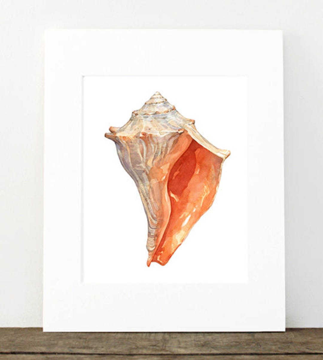 Orange Whelk Shell Watercolor Art Print Seashell Beach Decor Seashore ...