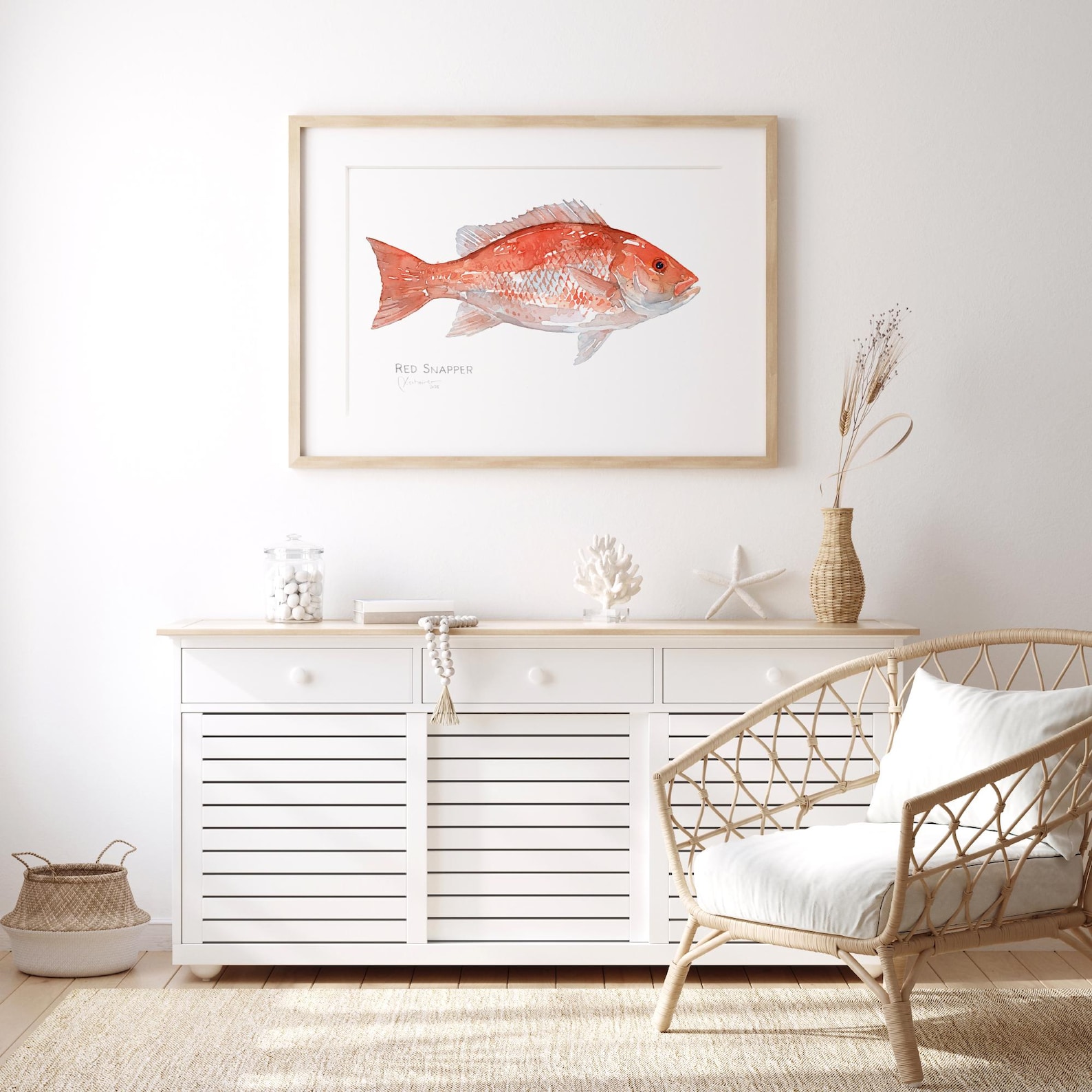 Red Snapper Watercolor Print Fish Painting Coastal Decor - Etsy