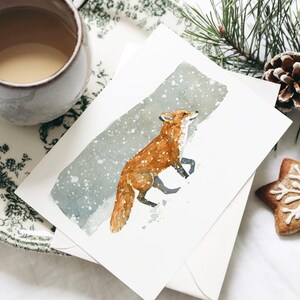 Red Fox Winter Holiday Card Rustic Christmas Note Card - Etsy