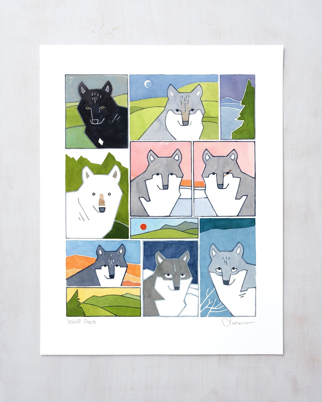 Wolf Pack Art Print: Colorful Animal Chart, Nursery Wall Decor - Etsy