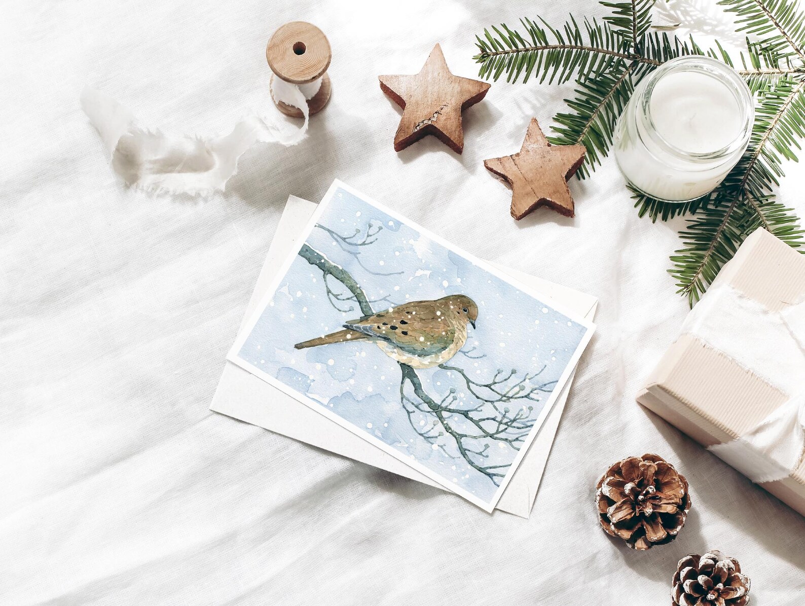 Mourning Dove Winter Card Christmas Holiday Bird in Snow Note Card - Etsy