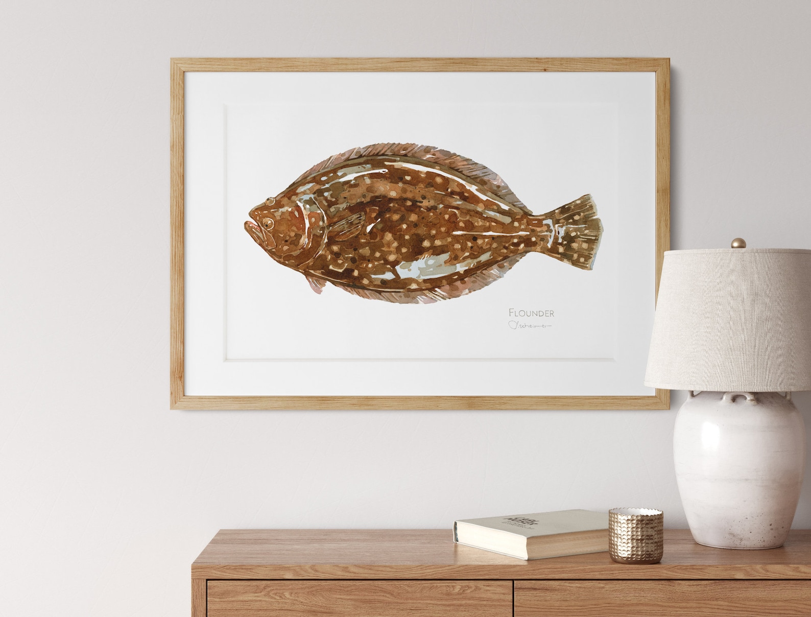 Flounder Watercolor Print, Nautical Fish Art Coastal Fish Decor ...