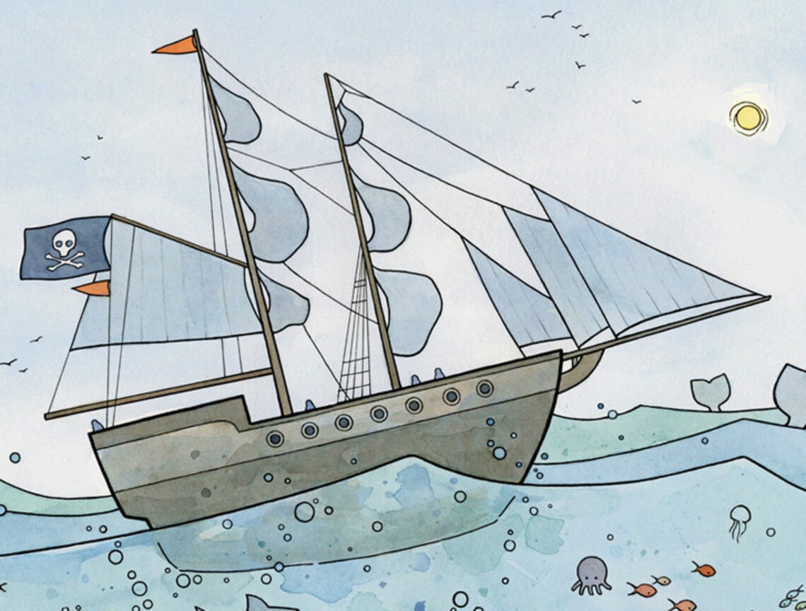 Pirate Ship Print Pirate Decor Ocean Animals Kids Room Wall - Etsy