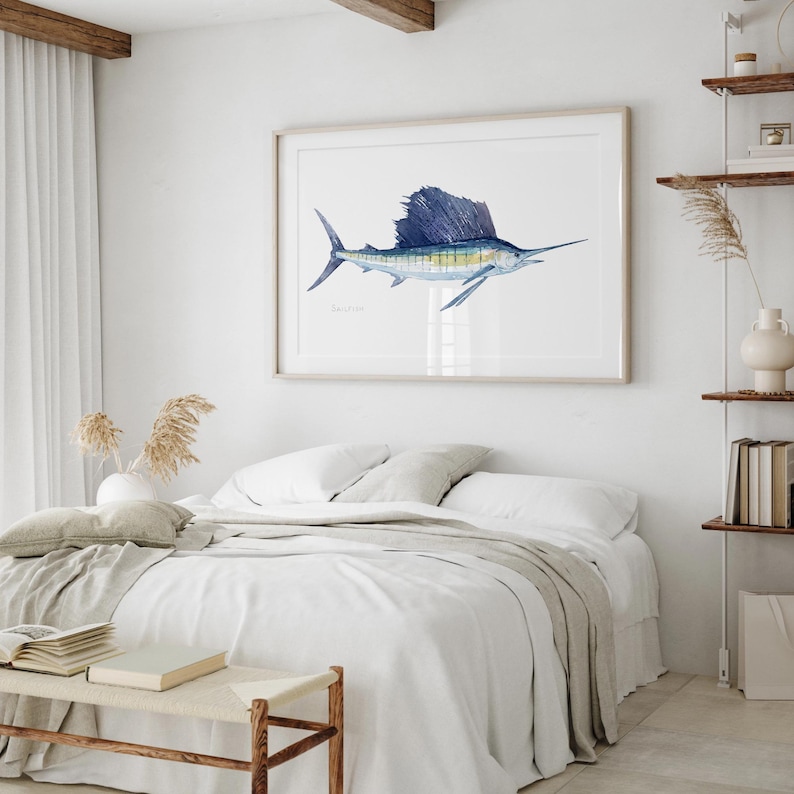 Sailfish Watercolor Print Ocean Fish Painting Coastal Decor - Etsy
