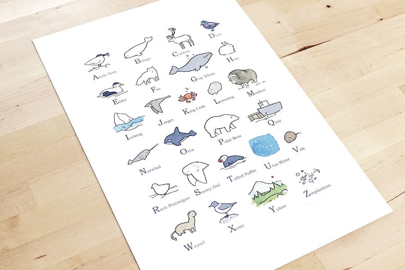 Illustrated Alphabet Arctic North Canada Alaska Nursery Art Print ABC ...