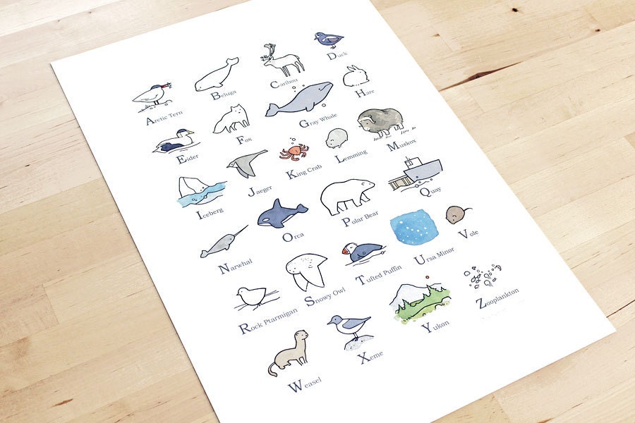 Illustrated Alphabet Arctic North Canada Alaska Nursery Art Print ABC ...
