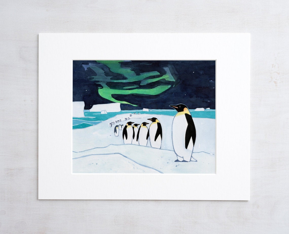 Emperor Penguins Aurora Art Print Antarctica Gift Southern - Etsy