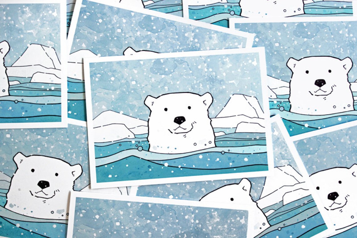 Polar Bear Holiday Card Set 10 Illustrated Cards Winter | Etsy