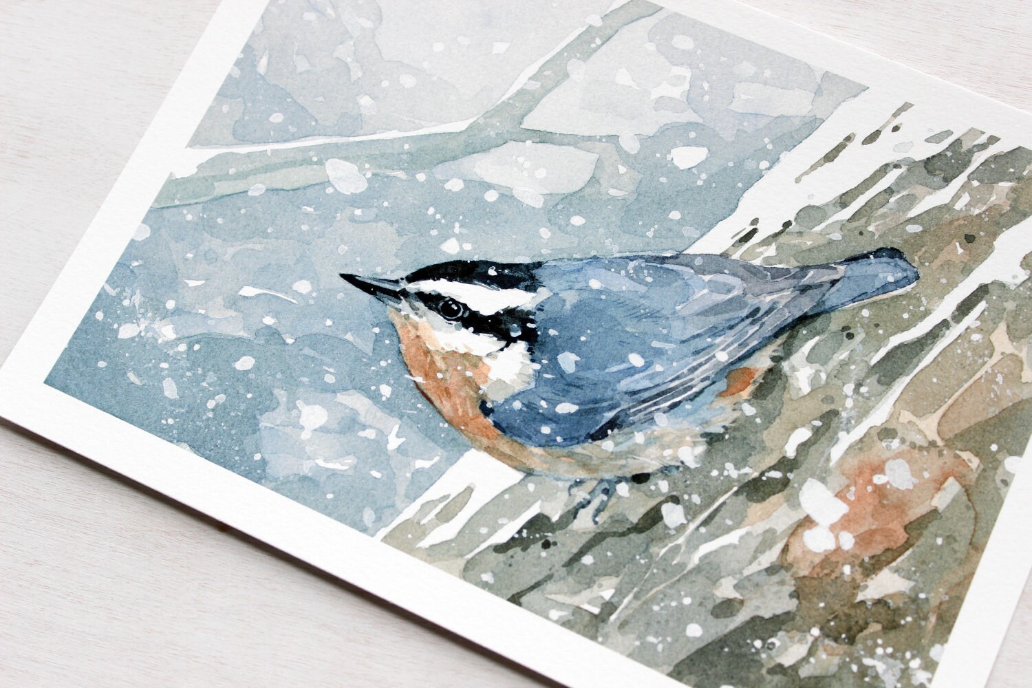 Nuthatch in Snow Watercolor Print, Bird Wall Art - Etsy
