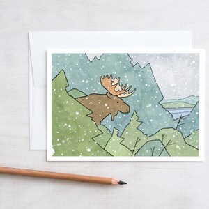 Moose Christmas Card Set Winter Nature Holiday Stationery Blank ...