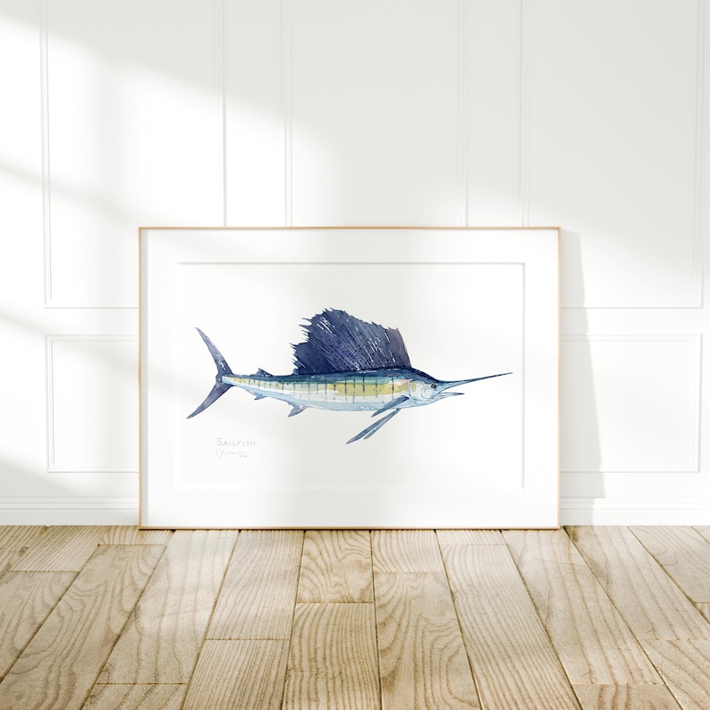 Sailfish Watercolor Print Ocean Fish Painting Coastal Decor - Etsy