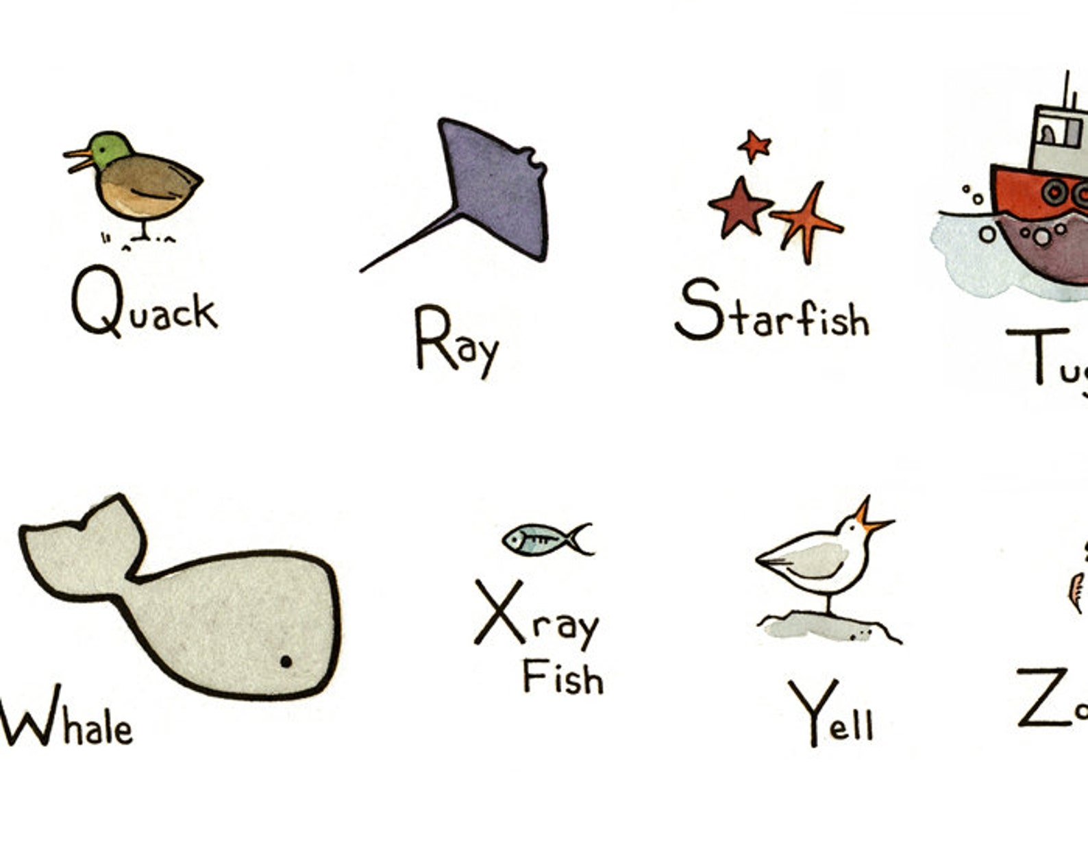 Ocean Alphabet Illustrated Print Nautical ABC Art Print - Etsy