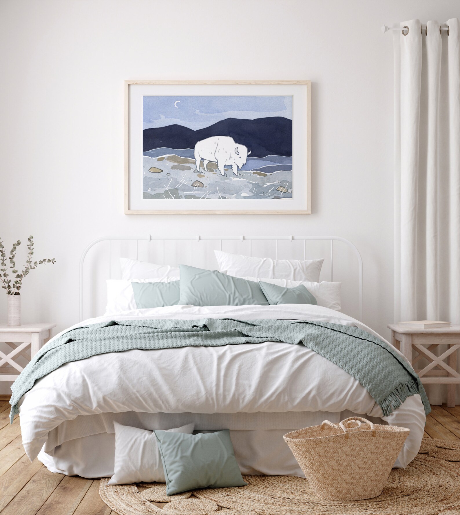 White Bison Watercolor Print American West Animal Illustration Kids ...