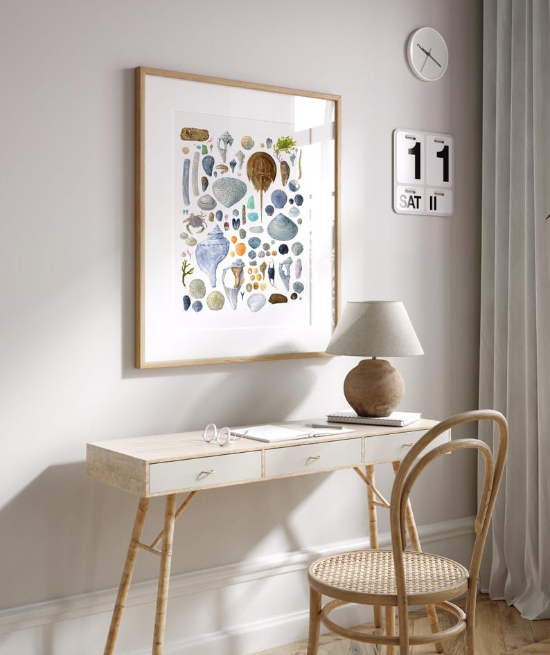 Beachcombing Shells Watercolor Print Coastal Seashore Painting Large ...