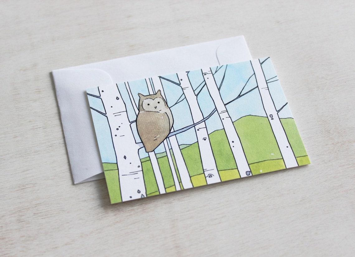 Small Gift Note Cards Summer Woodland Animals Set Mini Art Blank Tags ...