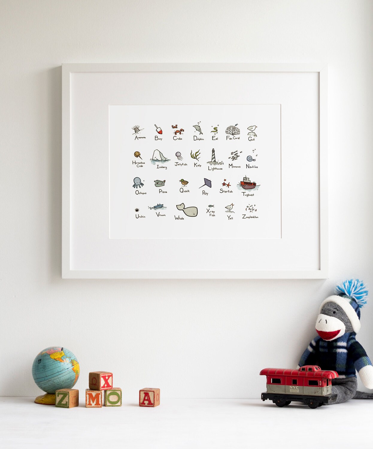 Ocean Alphabet Illustrated Print Nautical ABC Art Print Nursery Decor ...