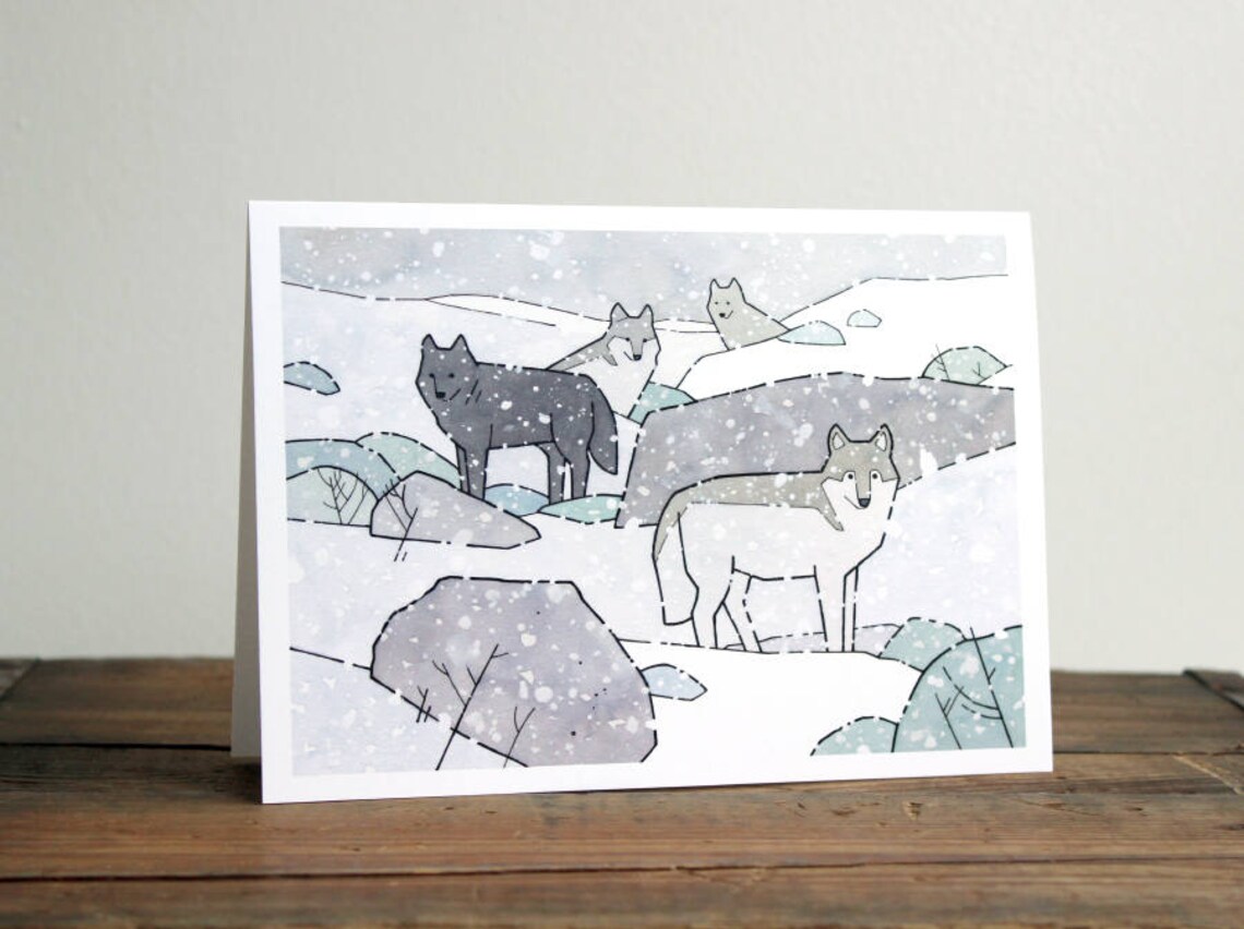Wolf Pack Holiday Card Set Whimsical Wildlife Christmas Cards - Etsy