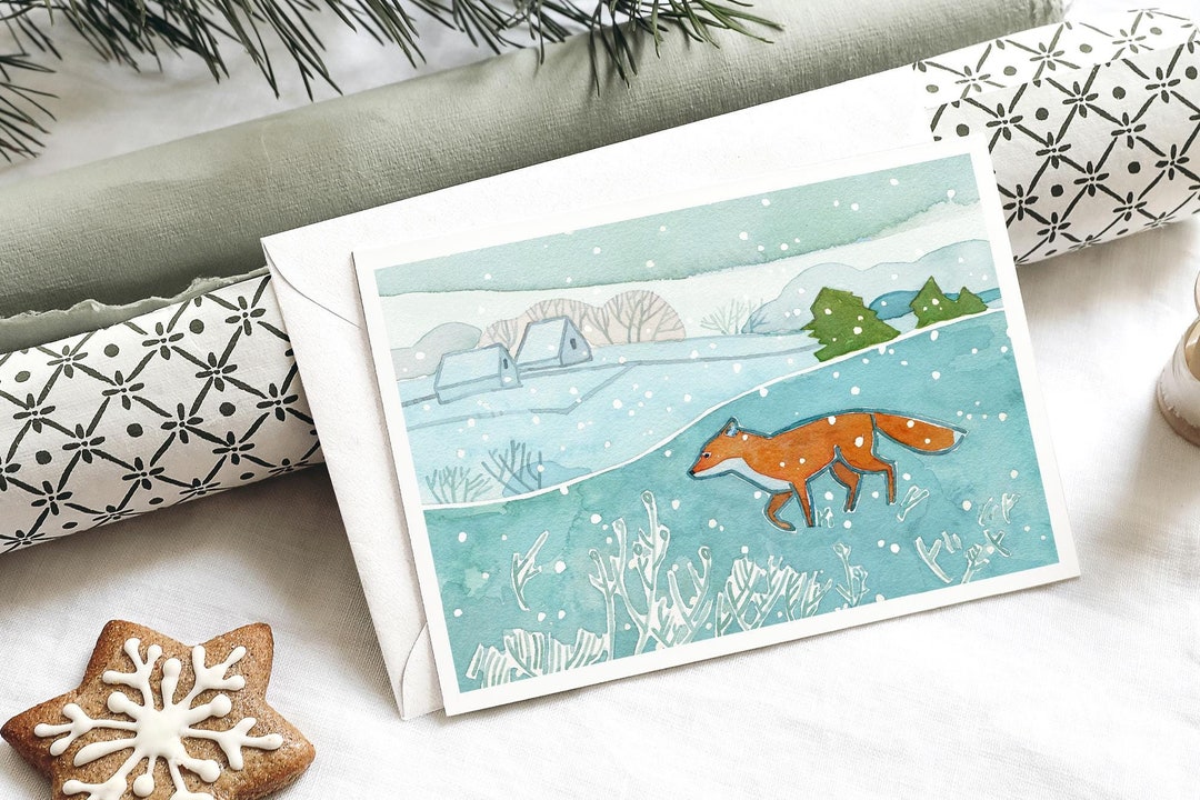 Fox Winter Landscape Christmas Card - Etsy