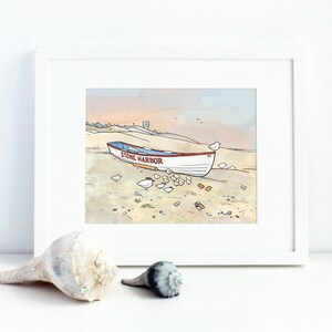 Stone Harbor Boat Beach Shorebirds and Sandpipers Illustration Print ...