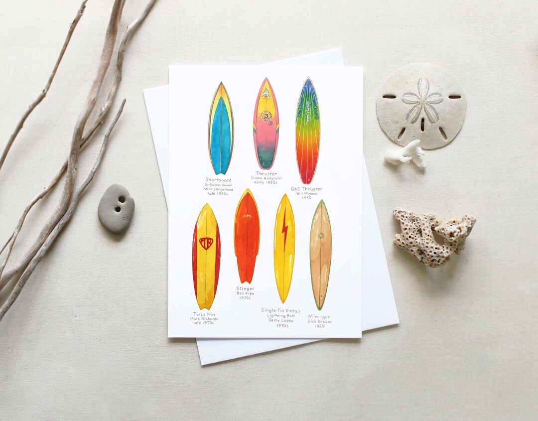 Vintage Surfboards Art Note Card: 70s & 80s Design - Etsy
