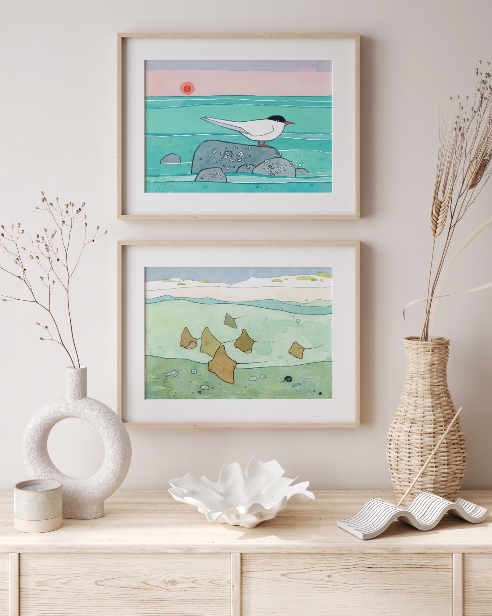 Stingrays Art Print Cownose Rays Watercolor Beach Print, Nautical Decor ...
