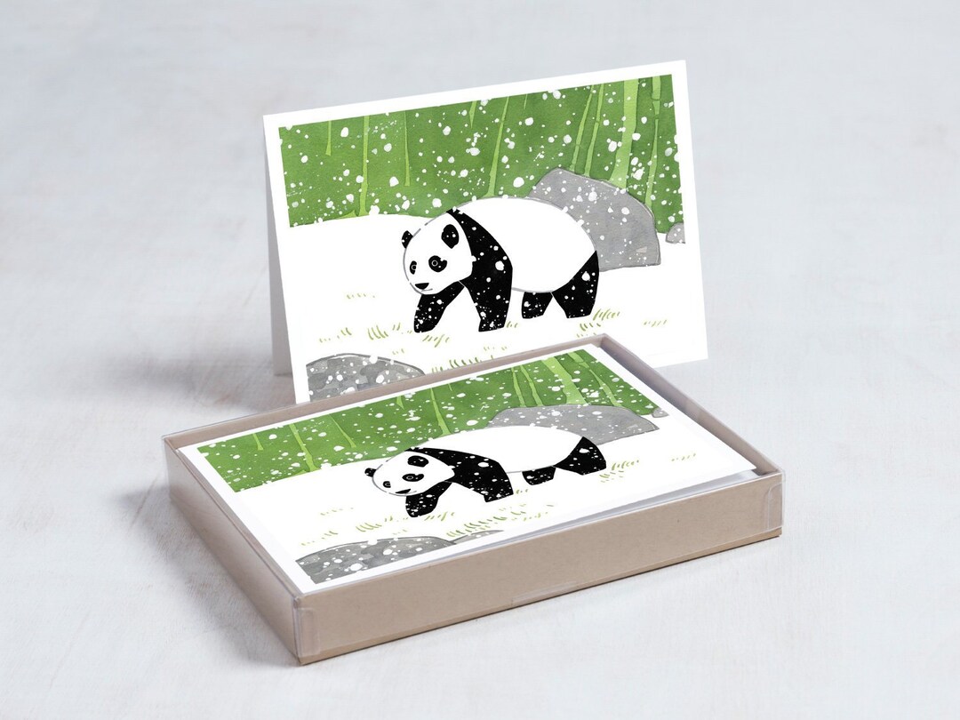 Panda Winter Card Set Winter Holiday and Christmas Stationery Pack - Etsy