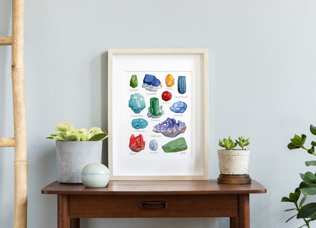Gemstones Watercolor Print Gems and Crystals Wall Art Rock Collector ...