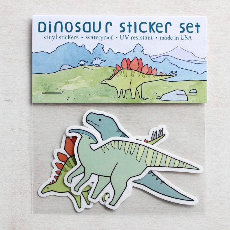 Dinosaur Sticker Set 3 Die Cut Stickers Stegosaurus T Rex Duck Billed ...