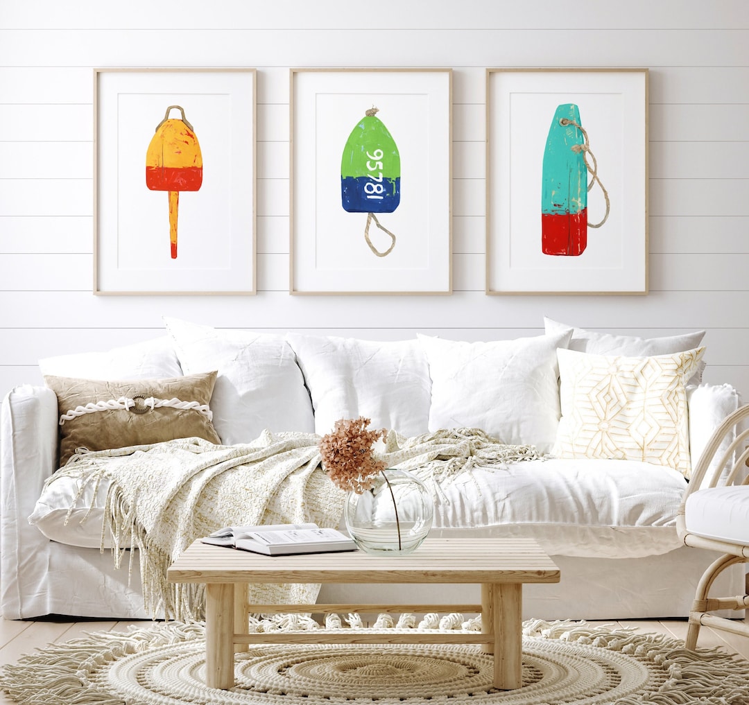 Lobster Buoy Print Set Nautical Wall Decor - Etsy