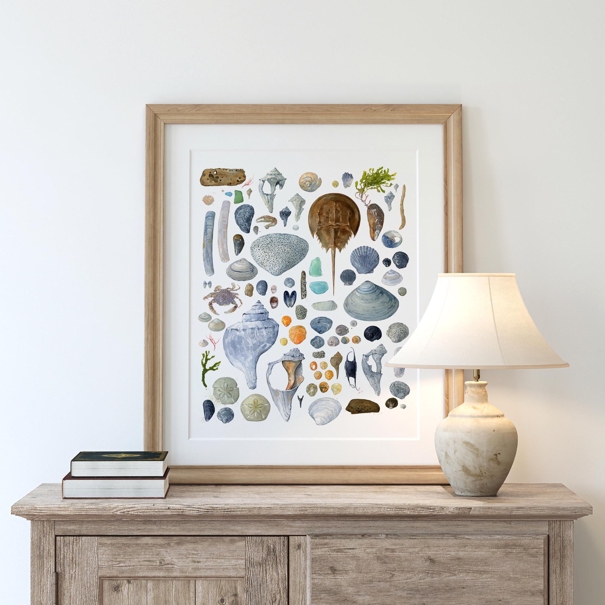 Beachcombing Shells Watercolor Print Coastal Seashore Painting Large ...