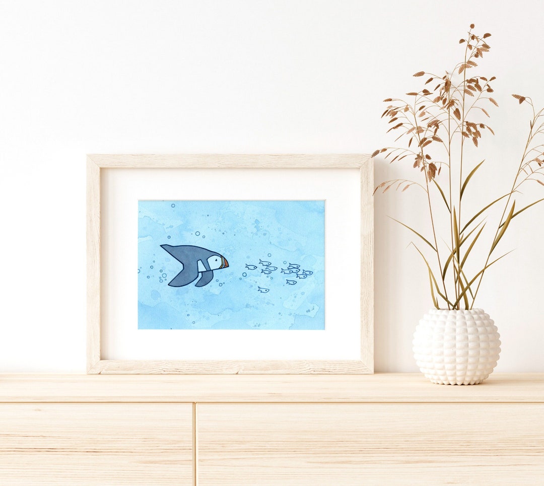 Diving Puffin Watercolor Art Print: Coastal Illustration - Etsy