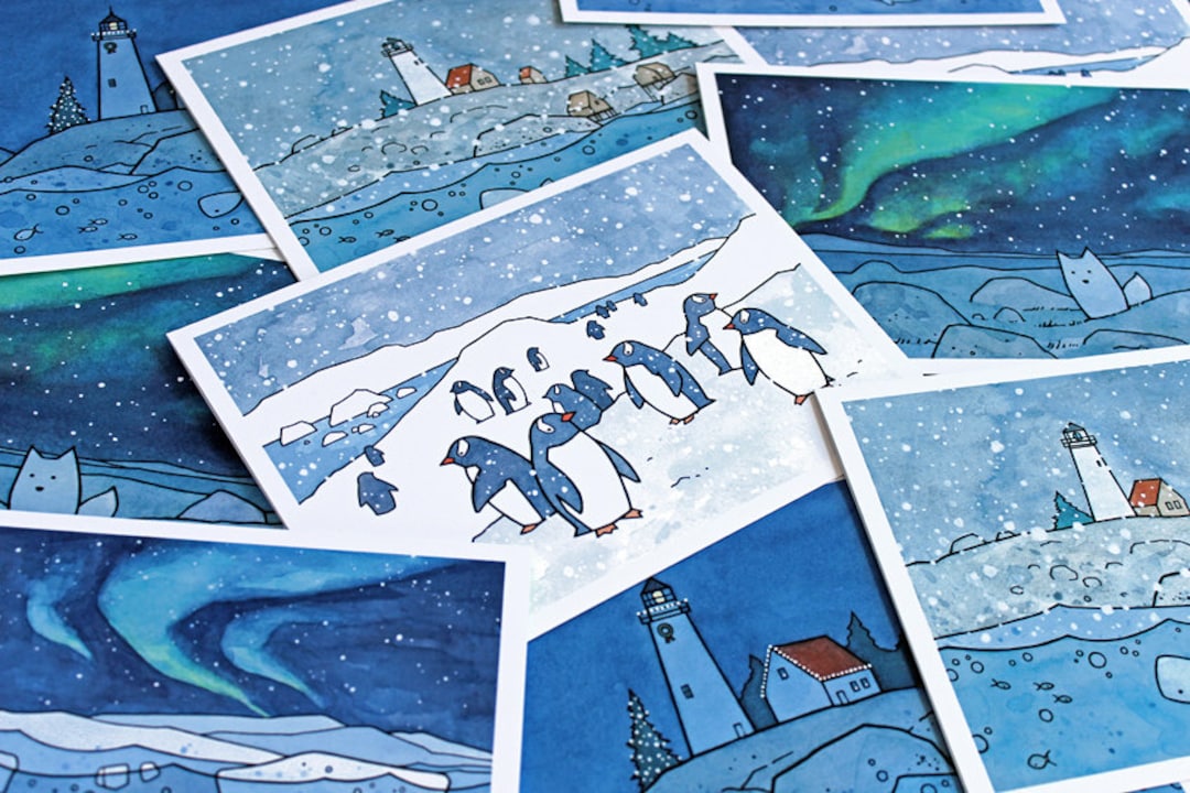 Illustrated Animal Christmas Card Set: Winter Holiday Cards - Etsy
