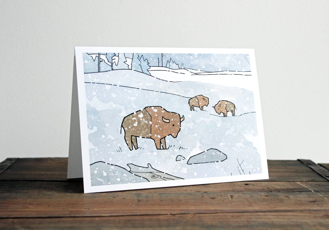Bison Holiday Card Winter Wildlife Christmas Card - Etsy