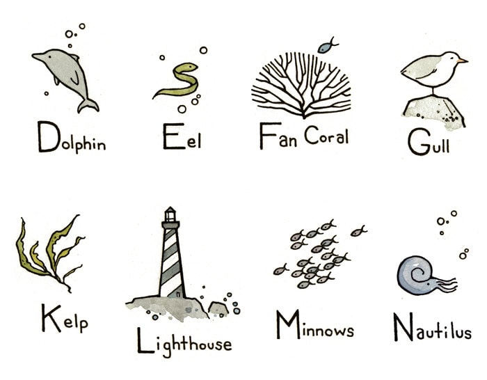 Ocean Alphabet Illustrated Print Nautical ABC Art Print - Etsy