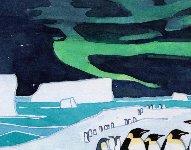 Emperor Penguins Aurora Art Print Antarctica Gift Southern - Etsy
