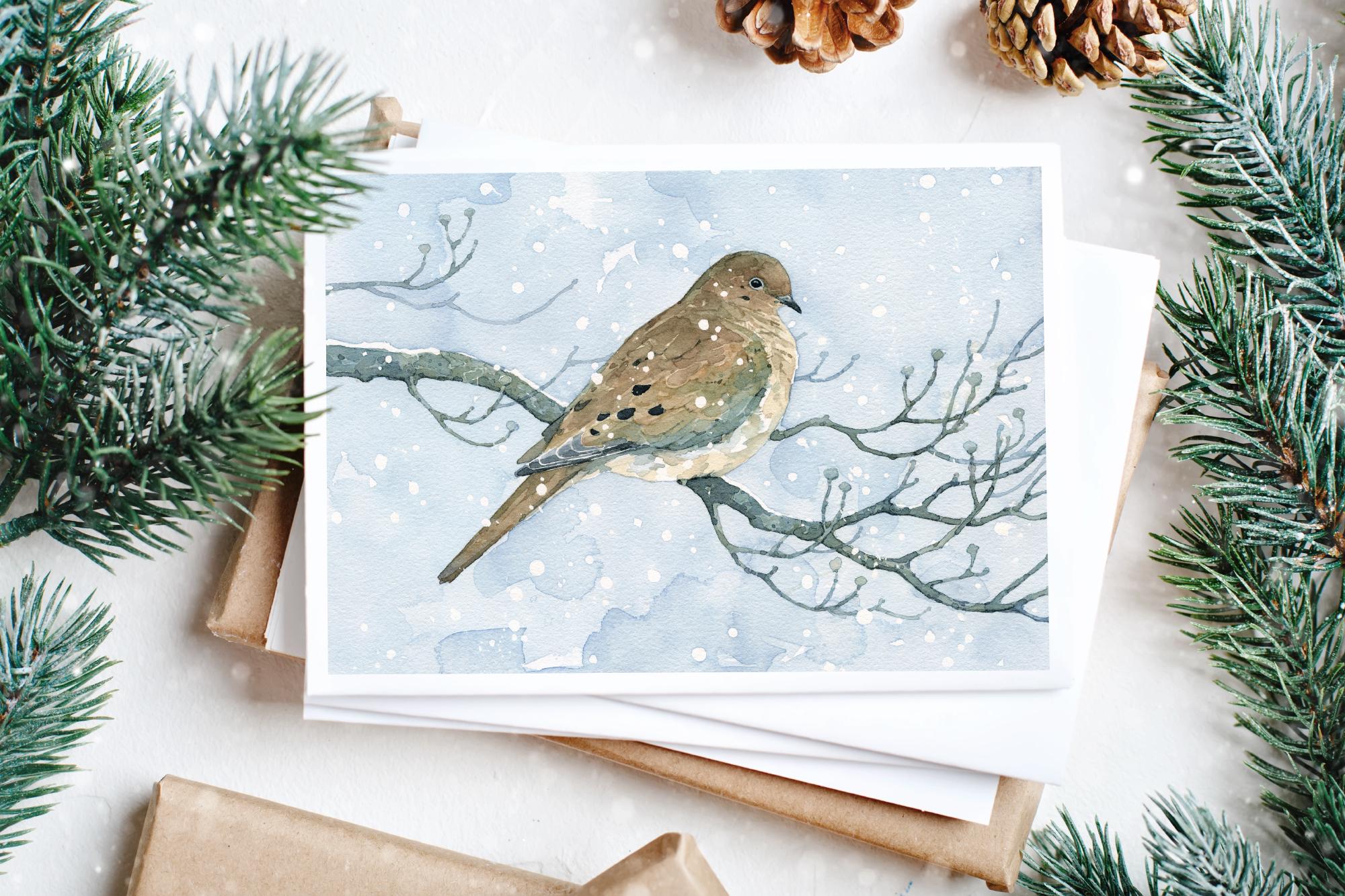 Winter Birds Watercolor Christmas Card Set: Festive Holiday Stationary ...