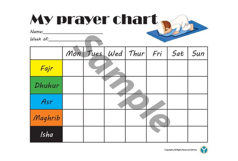 Muslim Prayer Chart for Kids – Fun & Easy Way to Learn 5 Daily Prayers ...