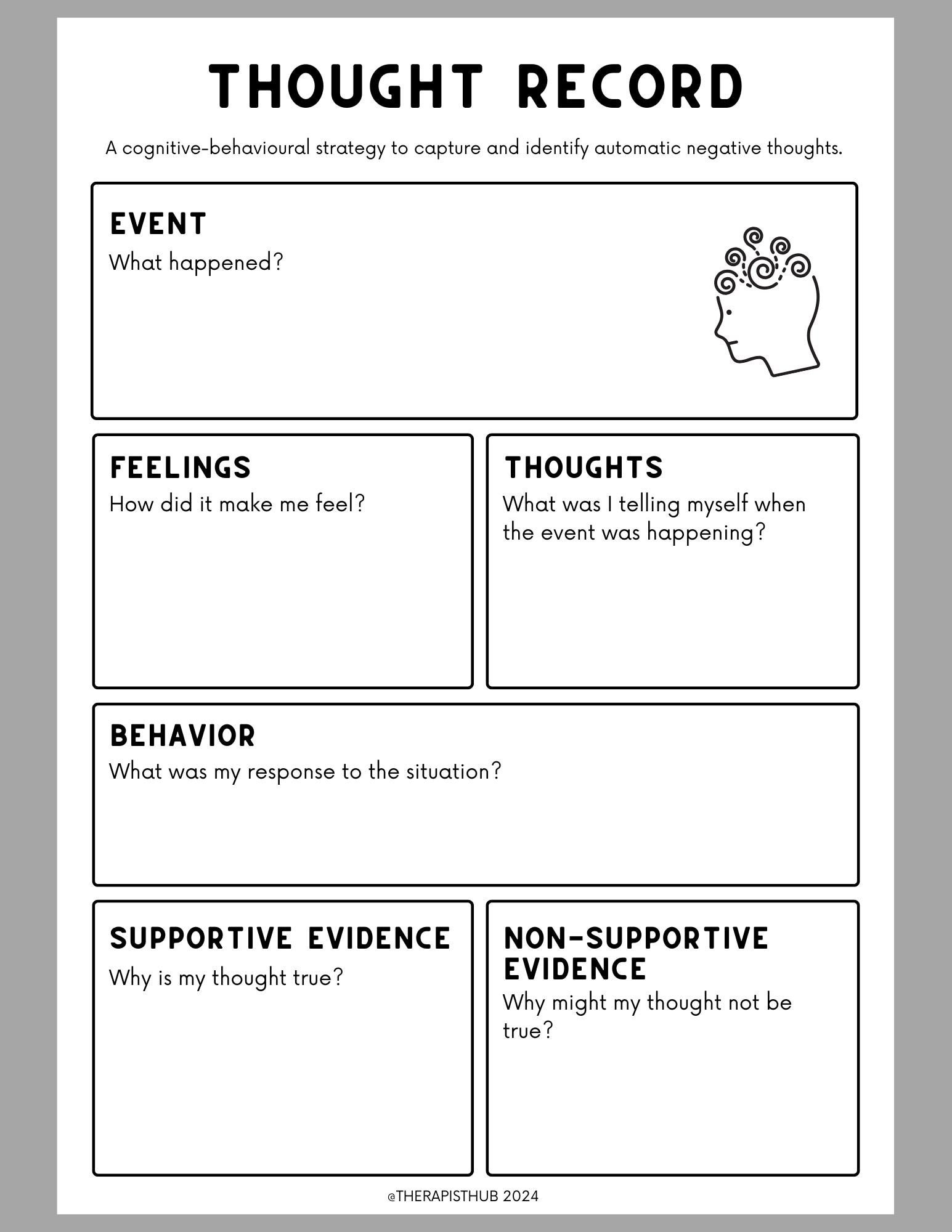 CBT Thought Record - Etsy