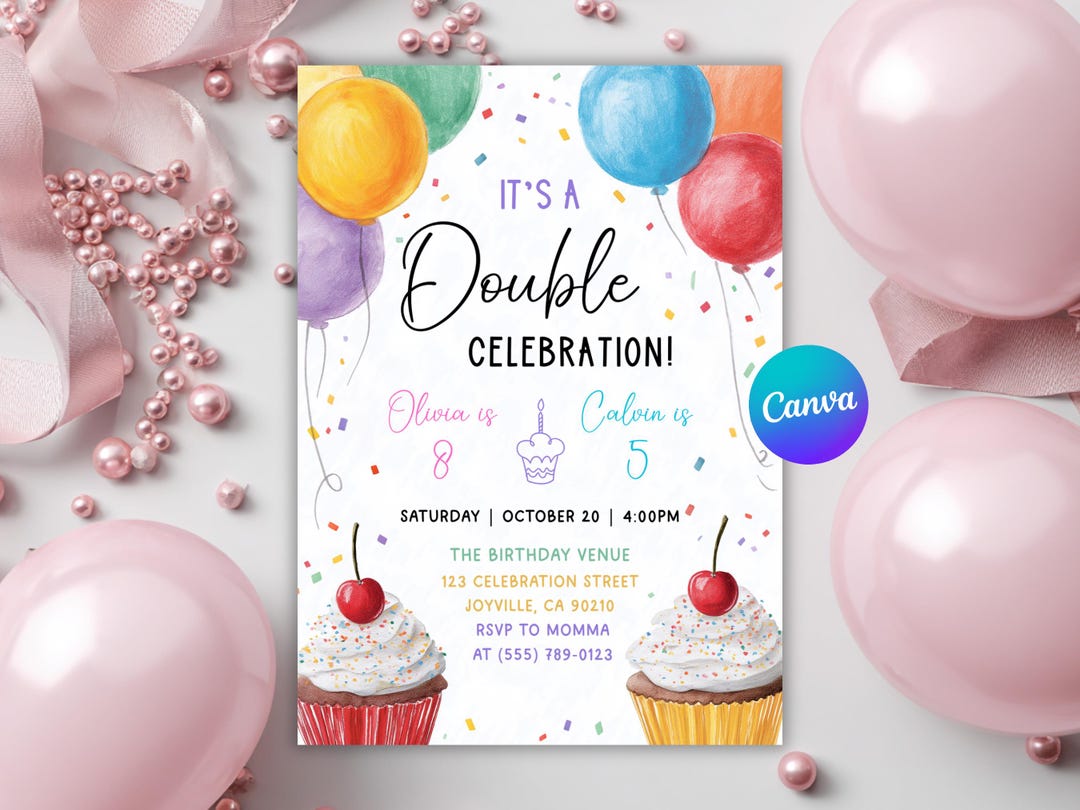 Join Birthday Party Invitation, Sibling Birthday Invite, Double ...