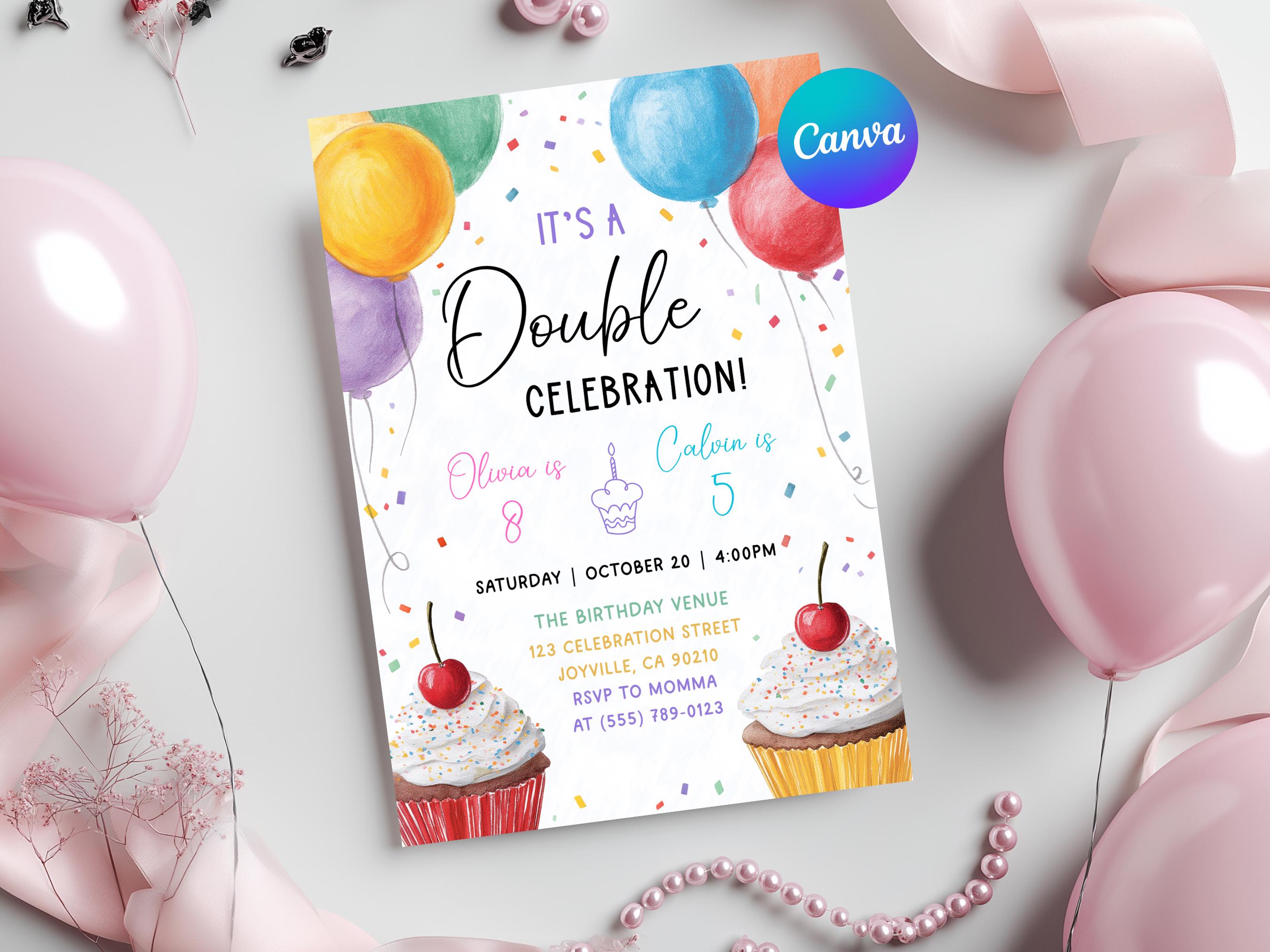Join Birthday Party Invitation, Sibling Birthday Invite, Double ...