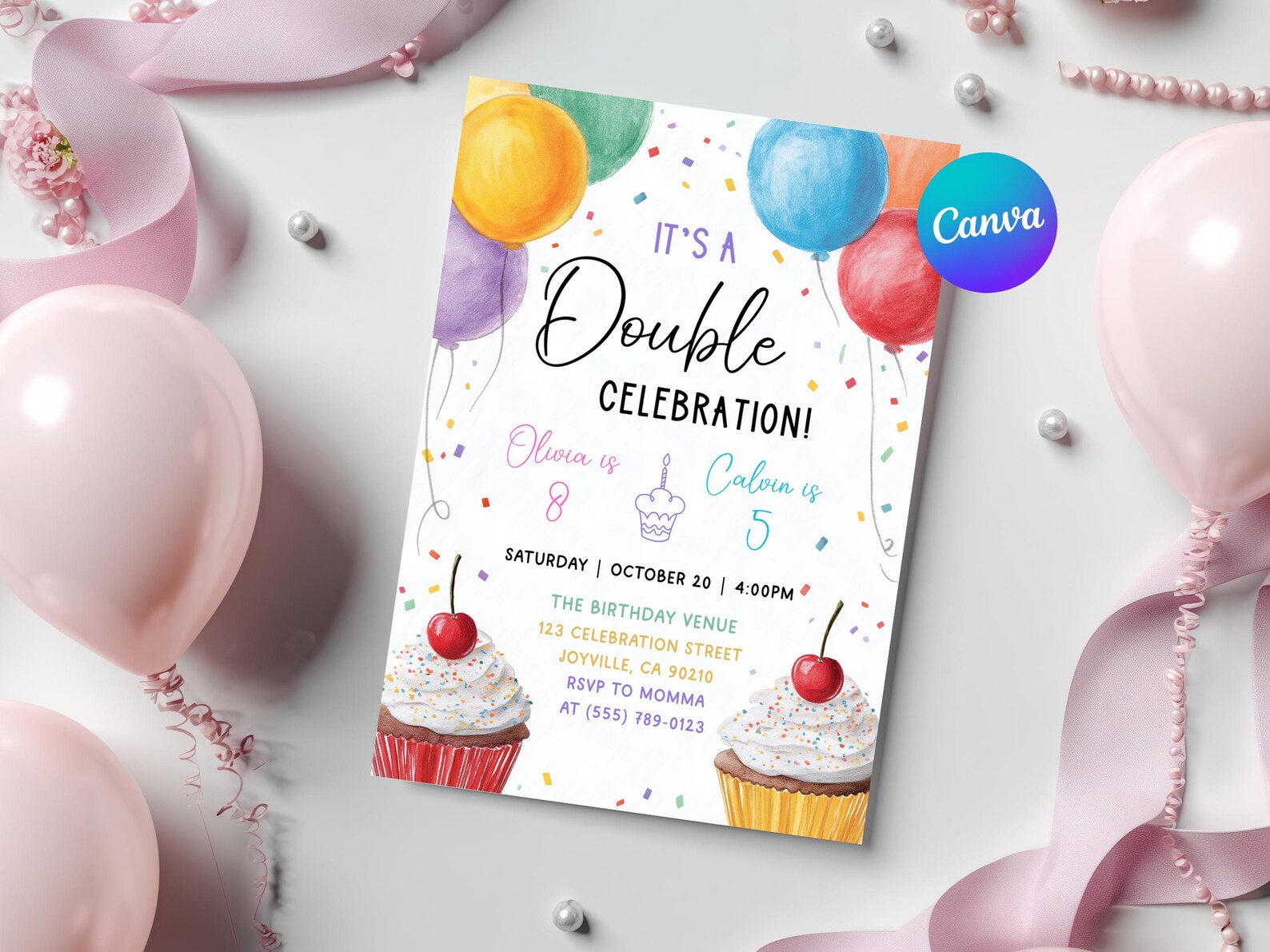Join Birthday Party Invitation, Sibling Birthday Invite, Double ...