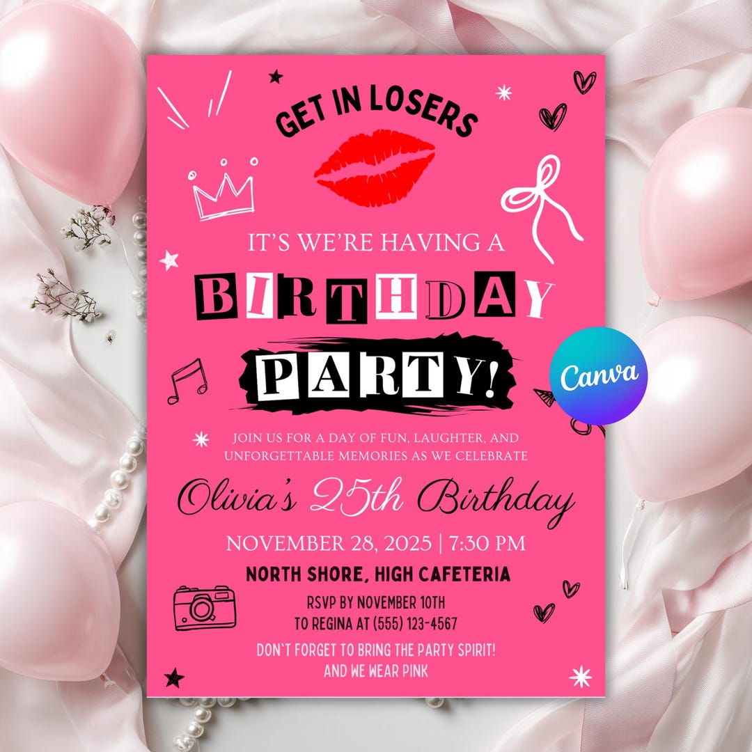 Mean Girls Inspired Birthday Invitation, Pink Mean Girls 18th 21st ...
