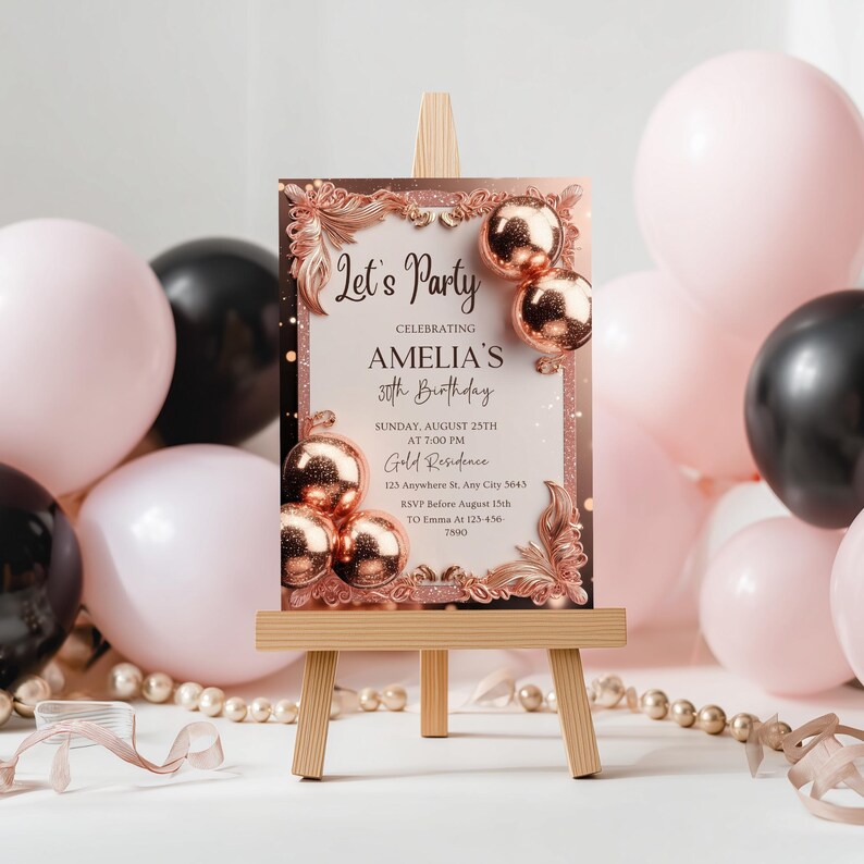 Rose Gold Birthday Dinner Party Invitation for Women, 40th Birthday ...