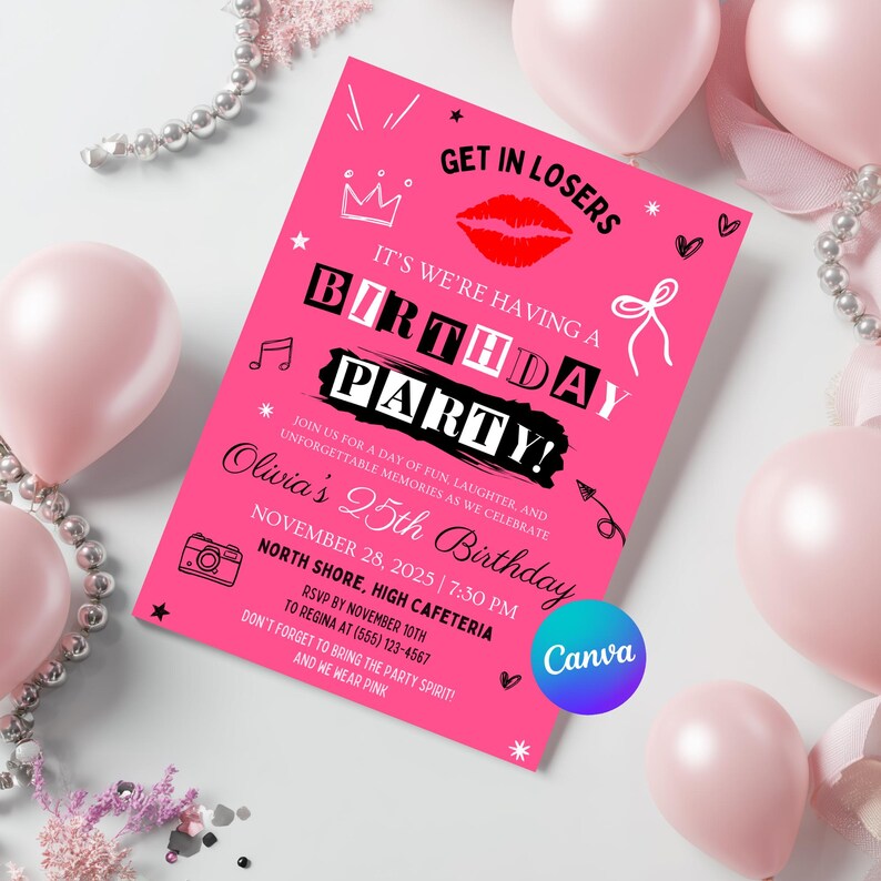 Mean Girls Inspired Birthday Invitation, Pink Mean Girls 18th 21st ...