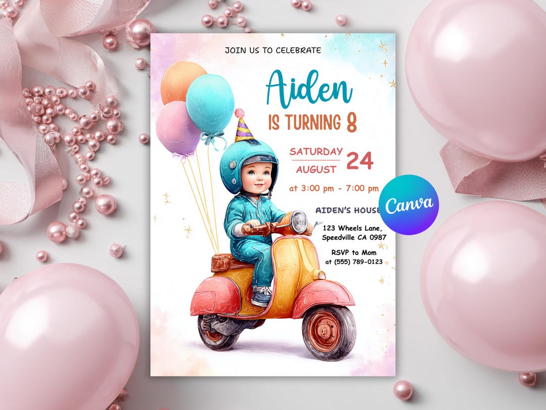 Scooter Birthday Invitation, Scooter Invitation, Scoot on Over, Scoot ...