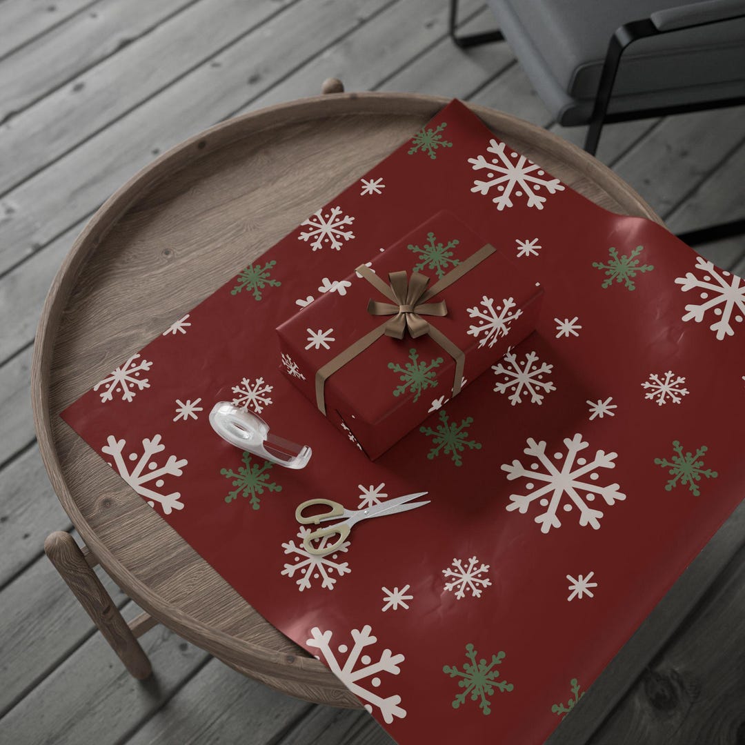 Snowflake Gift Wrap With Red Background - Etsy