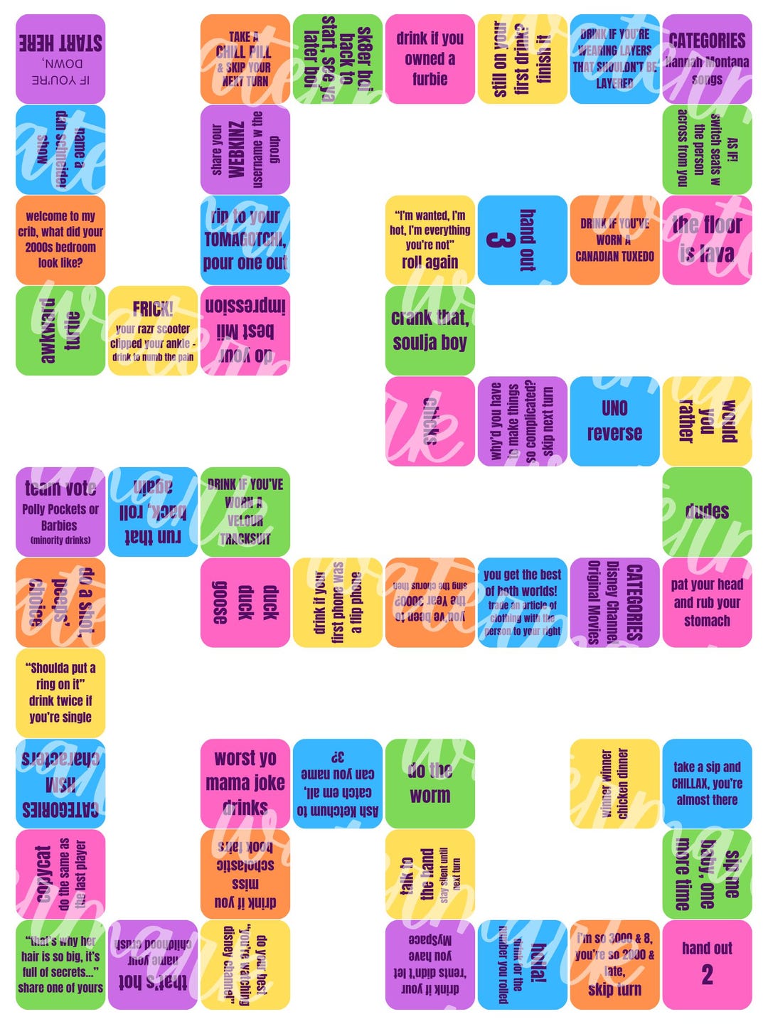 2000s Drinking Board Game, PDF for Printing, White - Etsy
