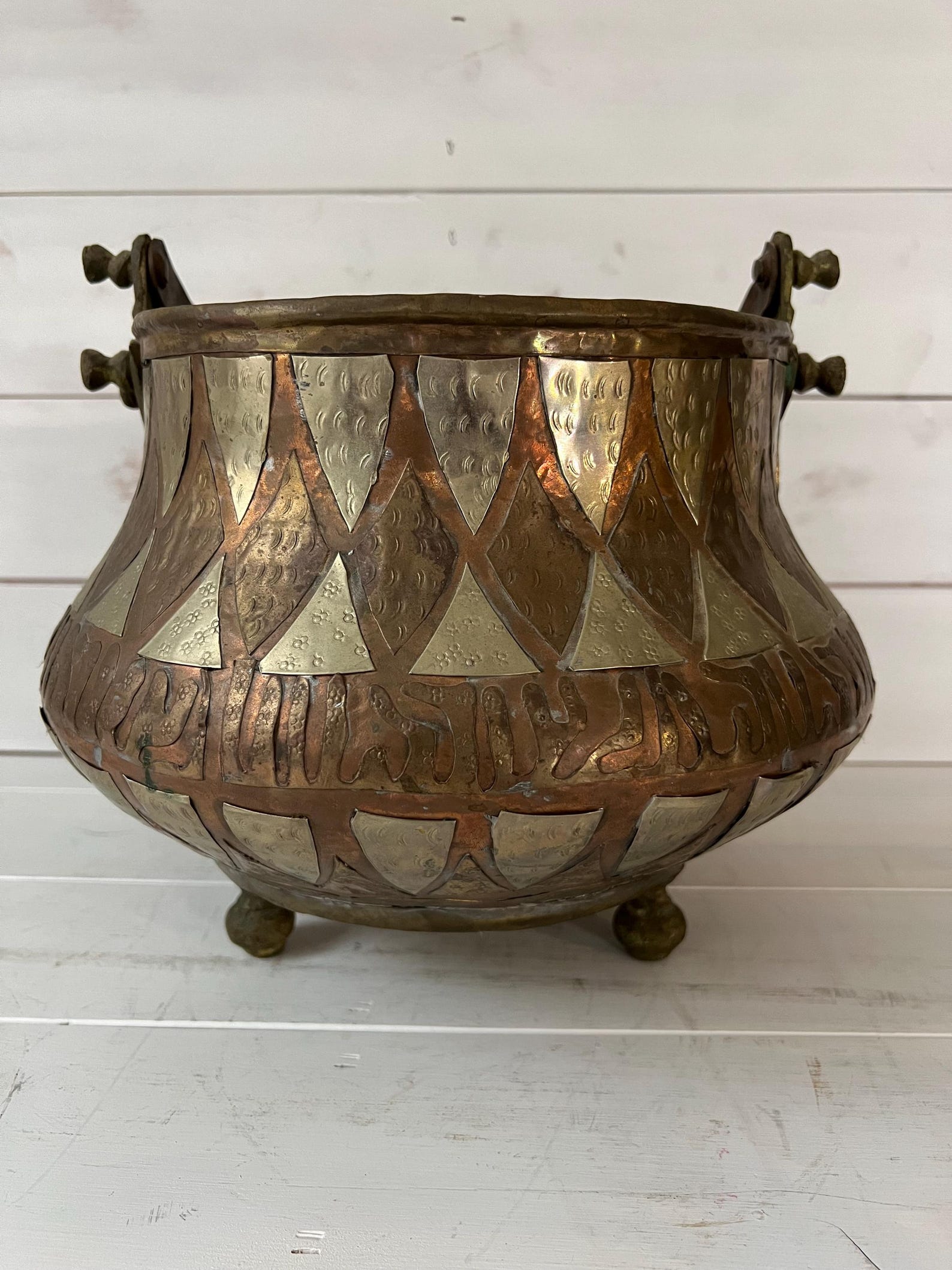 Large Hand Forged Copper and Brass Footed Cauldron Pot | Copper Planter ...