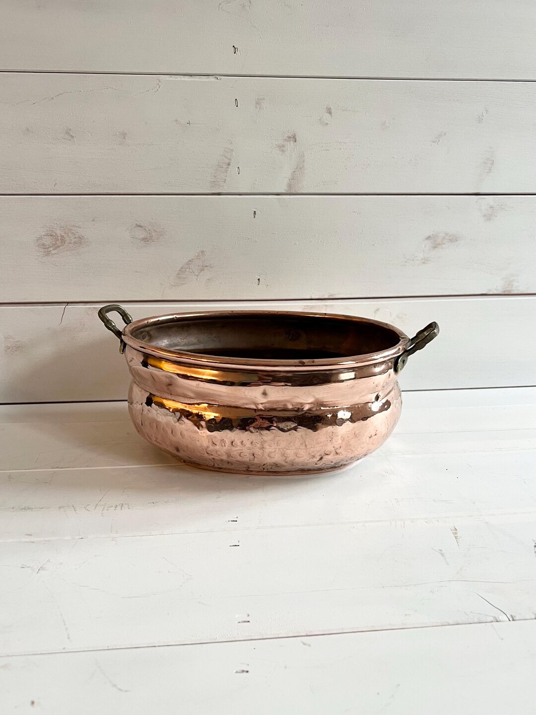 Vintage Copper Pot With Brass Handles, Hand Hammered Copper Plant Pot ...