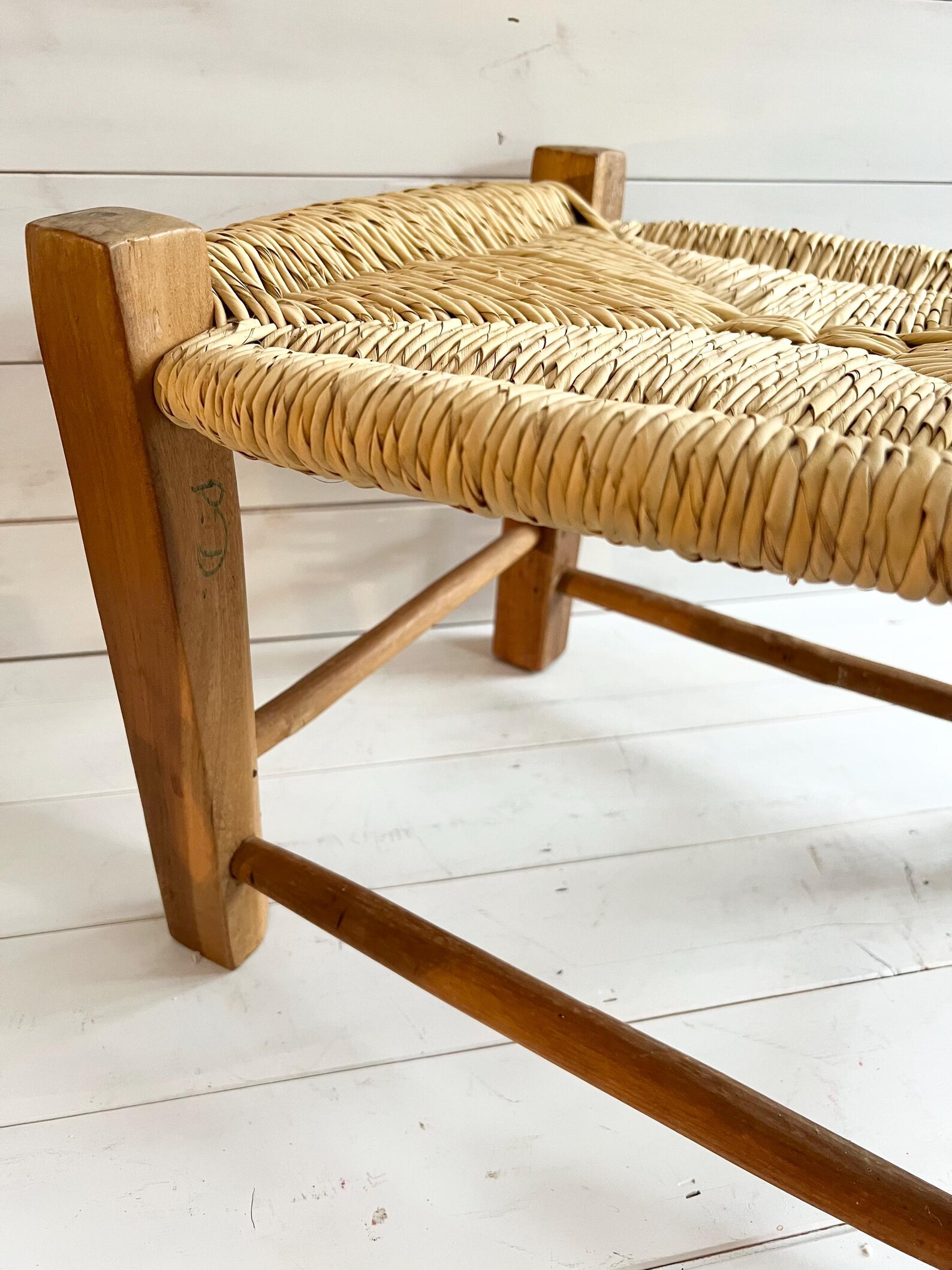 Vintage Woven Rush Seat Stool Vintage Wood Seat Rustic Primitive Wood ...